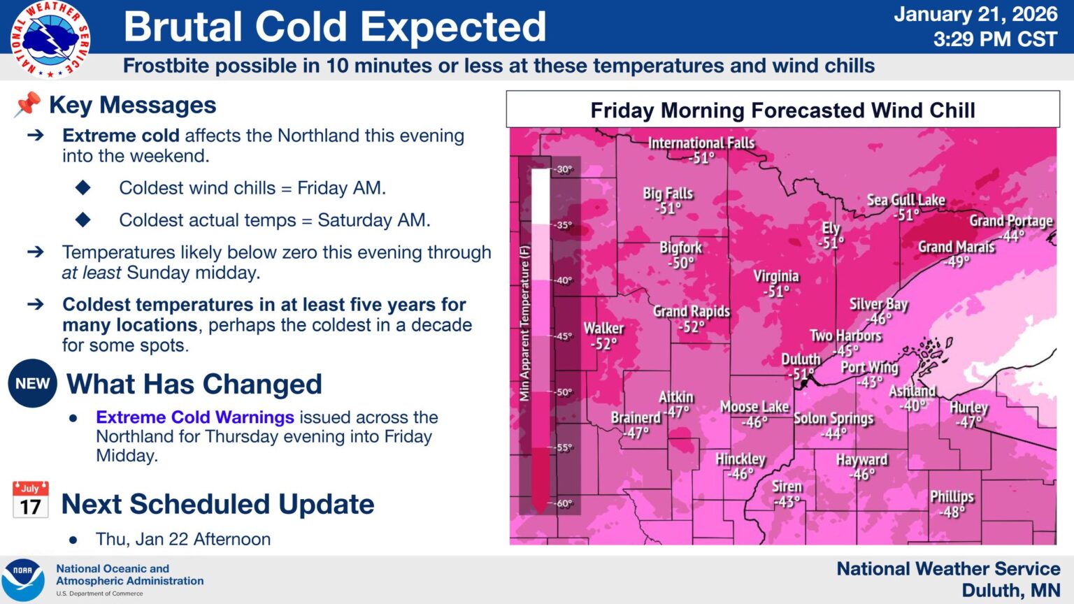 Extreme cold settles over Northland, wind chills as low as 50 below ...