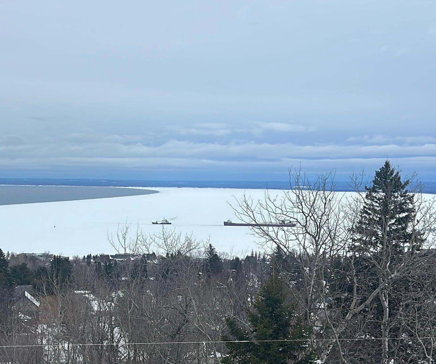 U.S. Coast Guard responds to carrier ship stuck in lake ice near Duluth ...